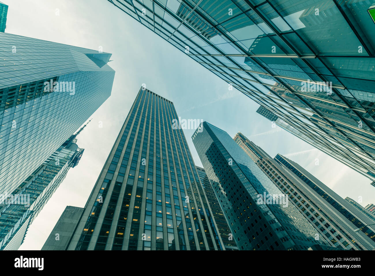 New York skyscrapers vew from street level Stock Photo - Alamy