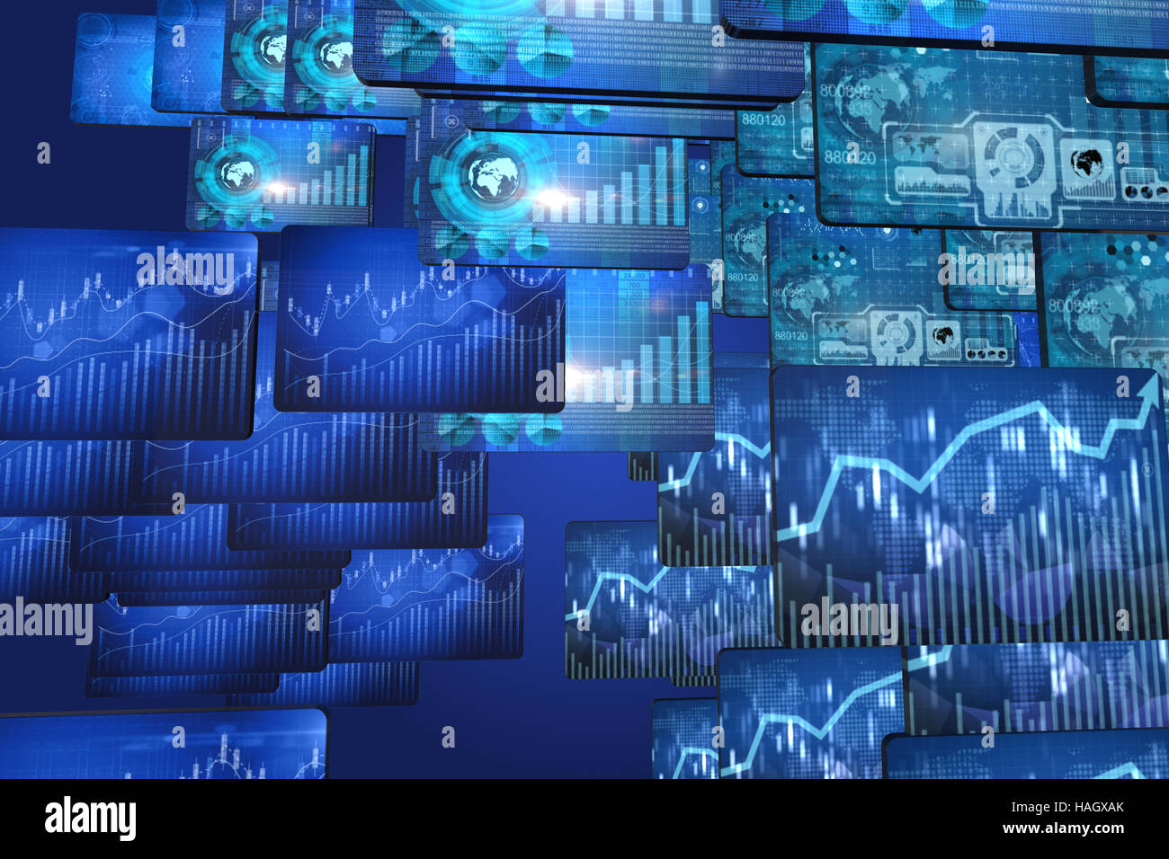 Many screen monitors with charts and graphs Stock Photo - Alamy