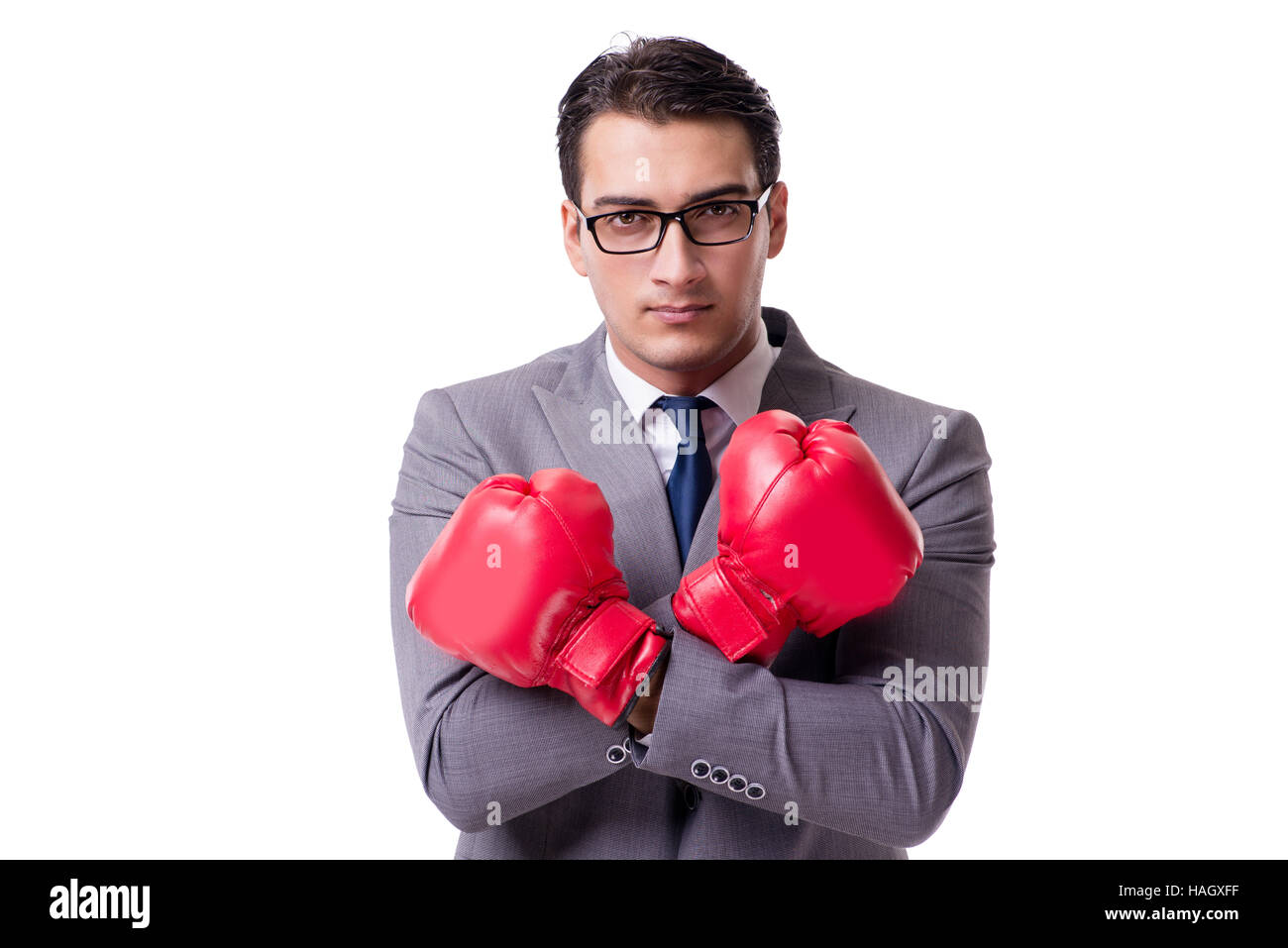 Businessman boxing isolated on the white background Stock Photo - Alamy