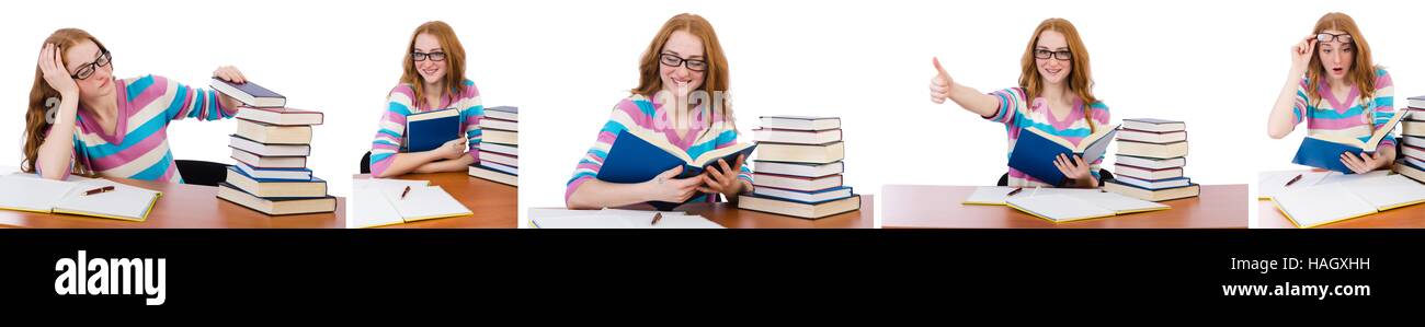 Young student with books isolated on white Stock Photo - Alamy