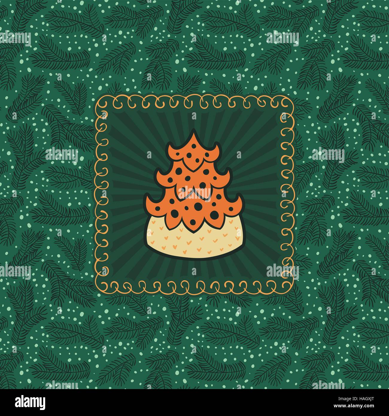 Christmas and New Year vintage ornate frame with holiday fir tree ...