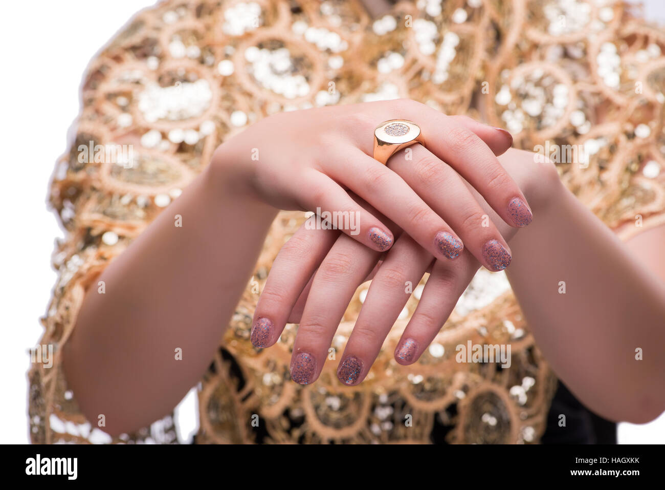 Hands with jewellery rings in fashion concept Stock Photo - Alamy