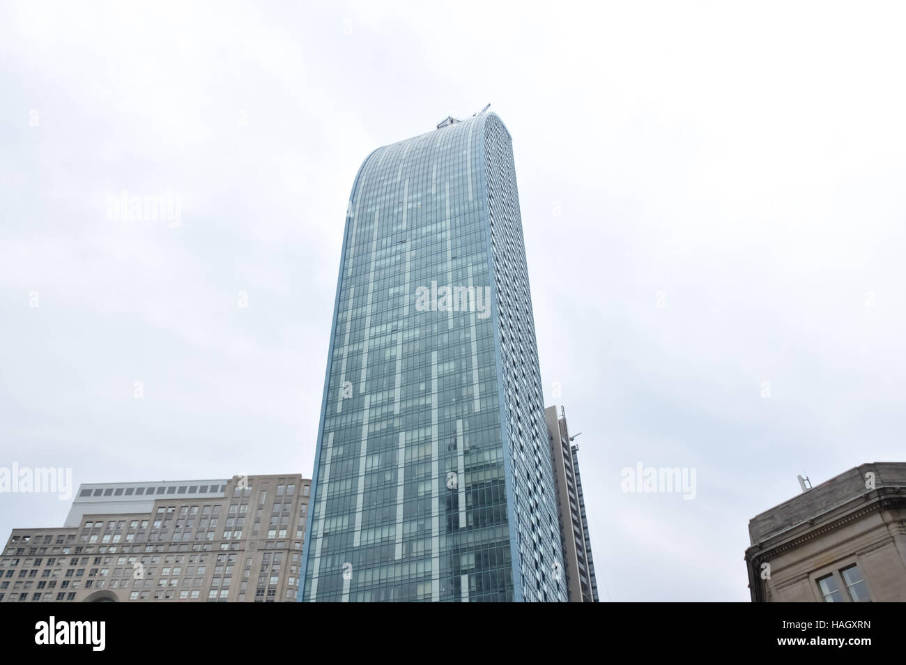 Facade of blue glass skyscraper in Toronto downtown at low angle Stock ...