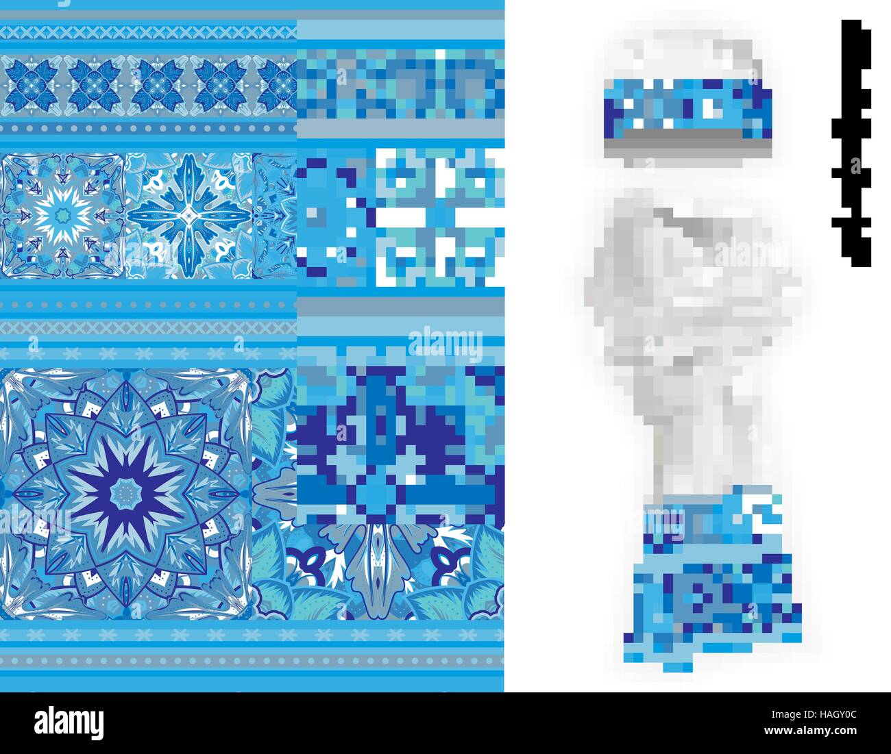 Vector ethnic border set. Blue gray colors mandala flowers pattern ...