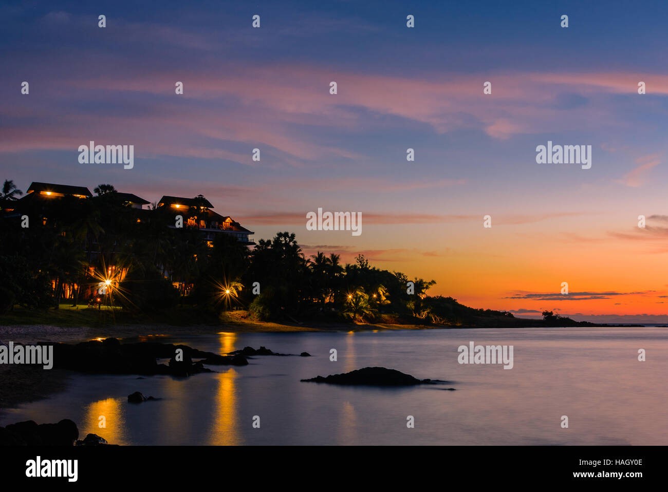 The beach in the morning The calm Bright colorful sky Stock Photo - Alamy