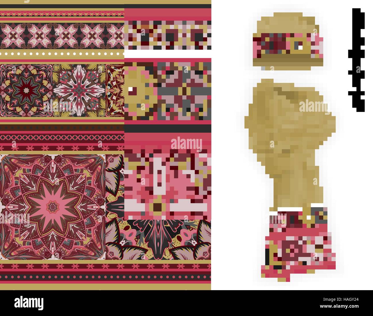 Vector ethnic border set. Pink brown colors mandala flowers pattern ...