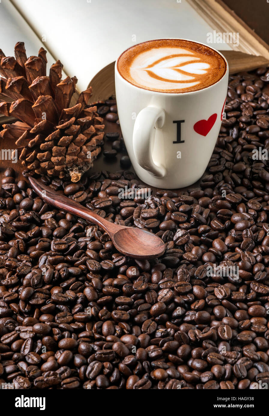cup of coffee with coffee beans background Stock Photo - Alamy