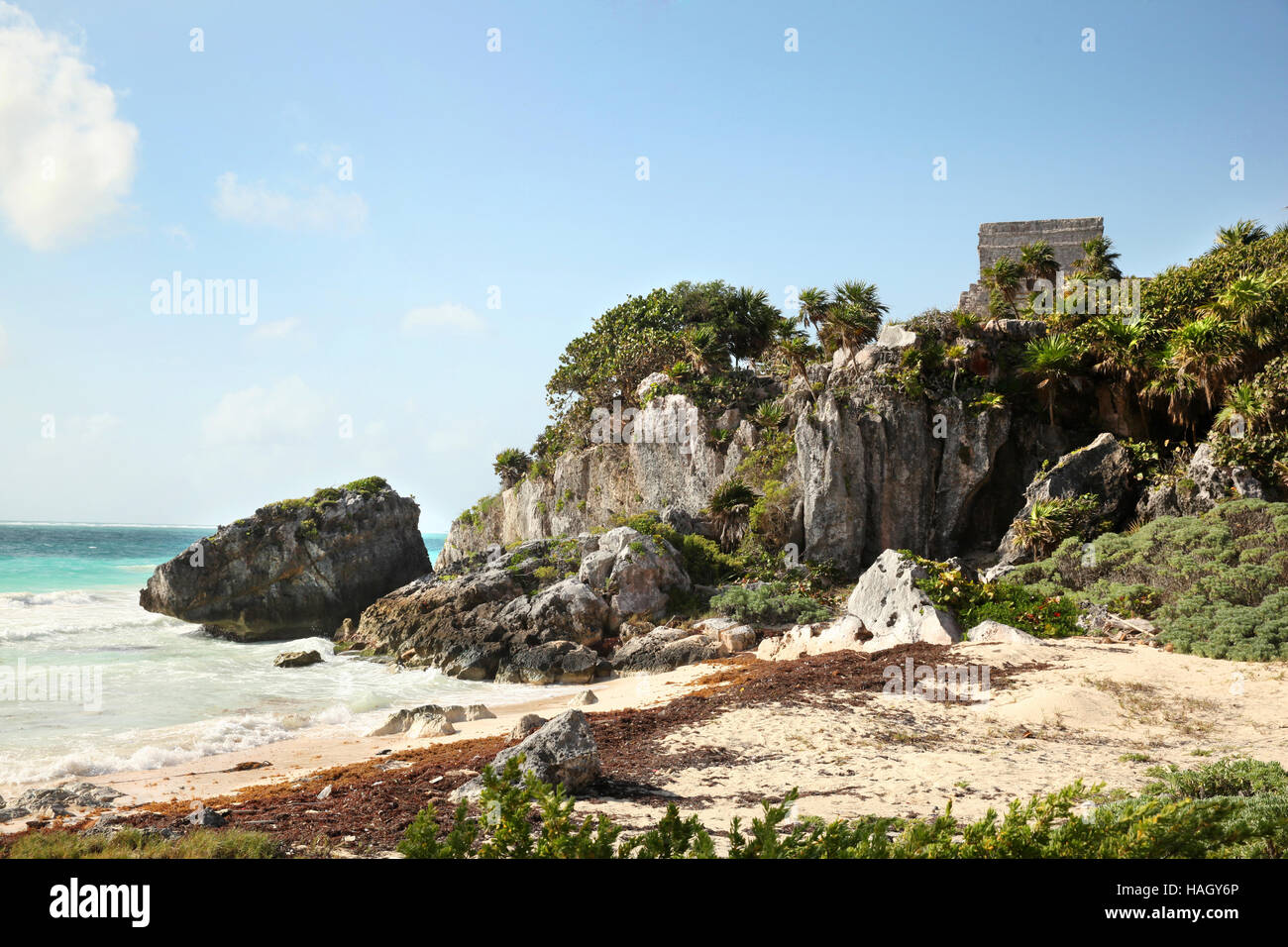 Ruins of Tulum along the beautiful Caribbean coastline, Mayan walled ...