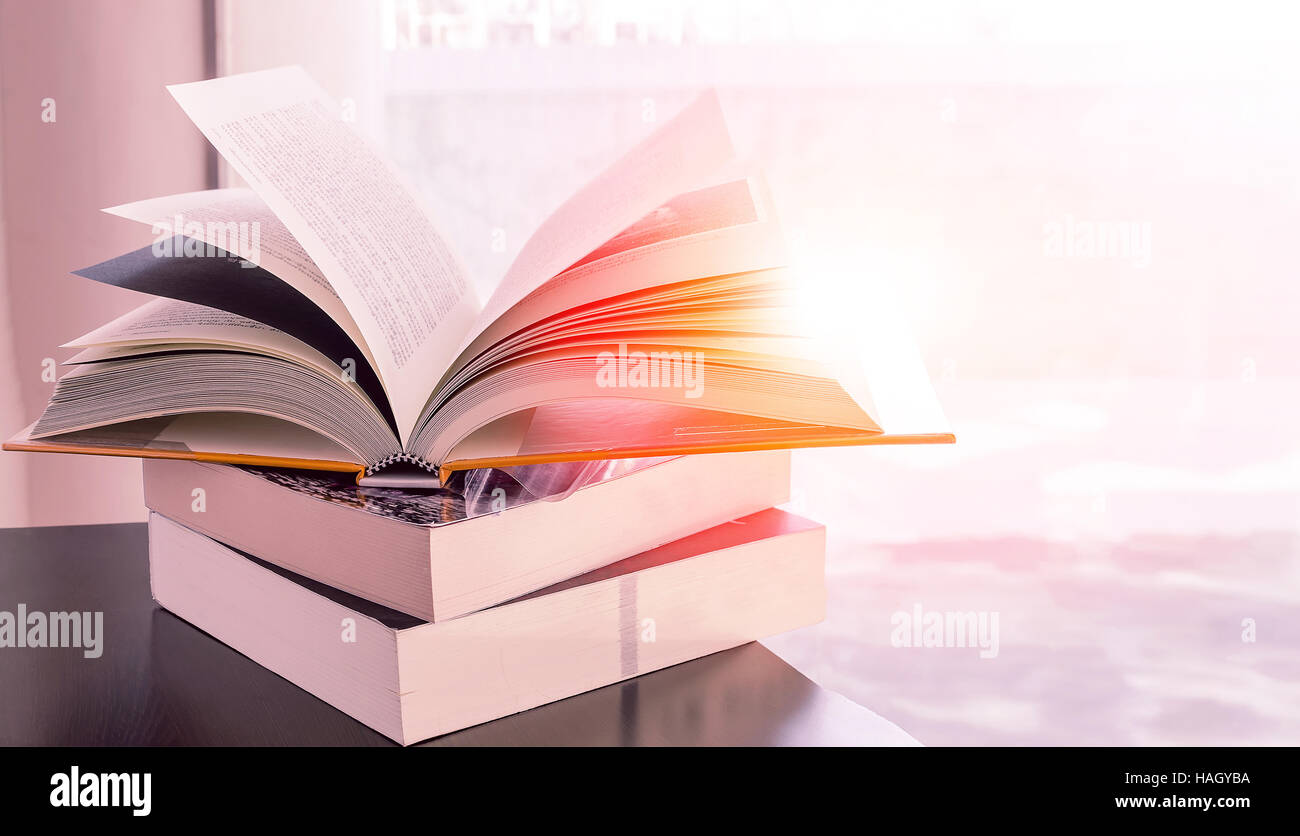 Books stack on table hi-res stock photography and images - Alamy