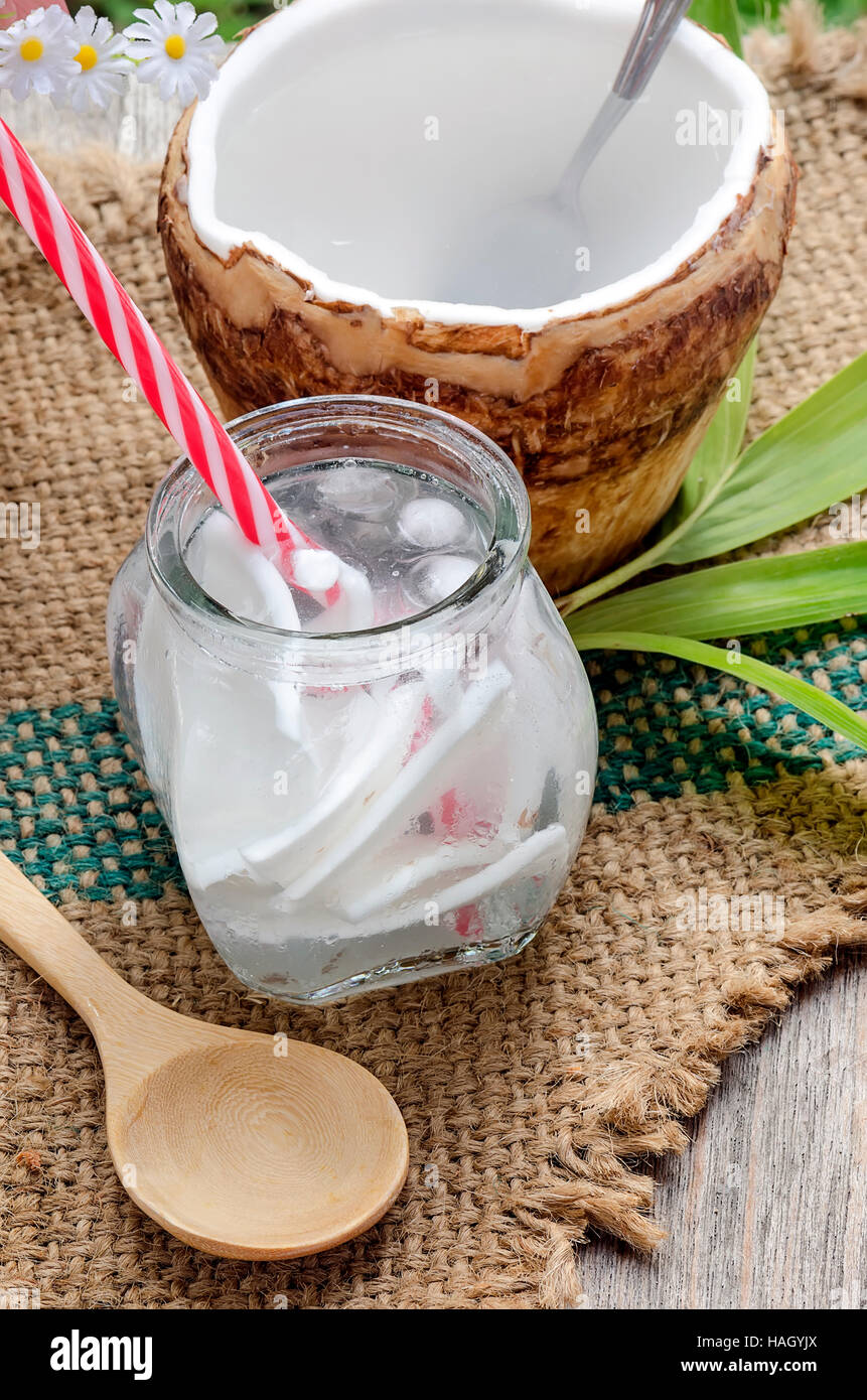 Glass of fresh coconut juice,drink coconut water naturally cool Stock ...
