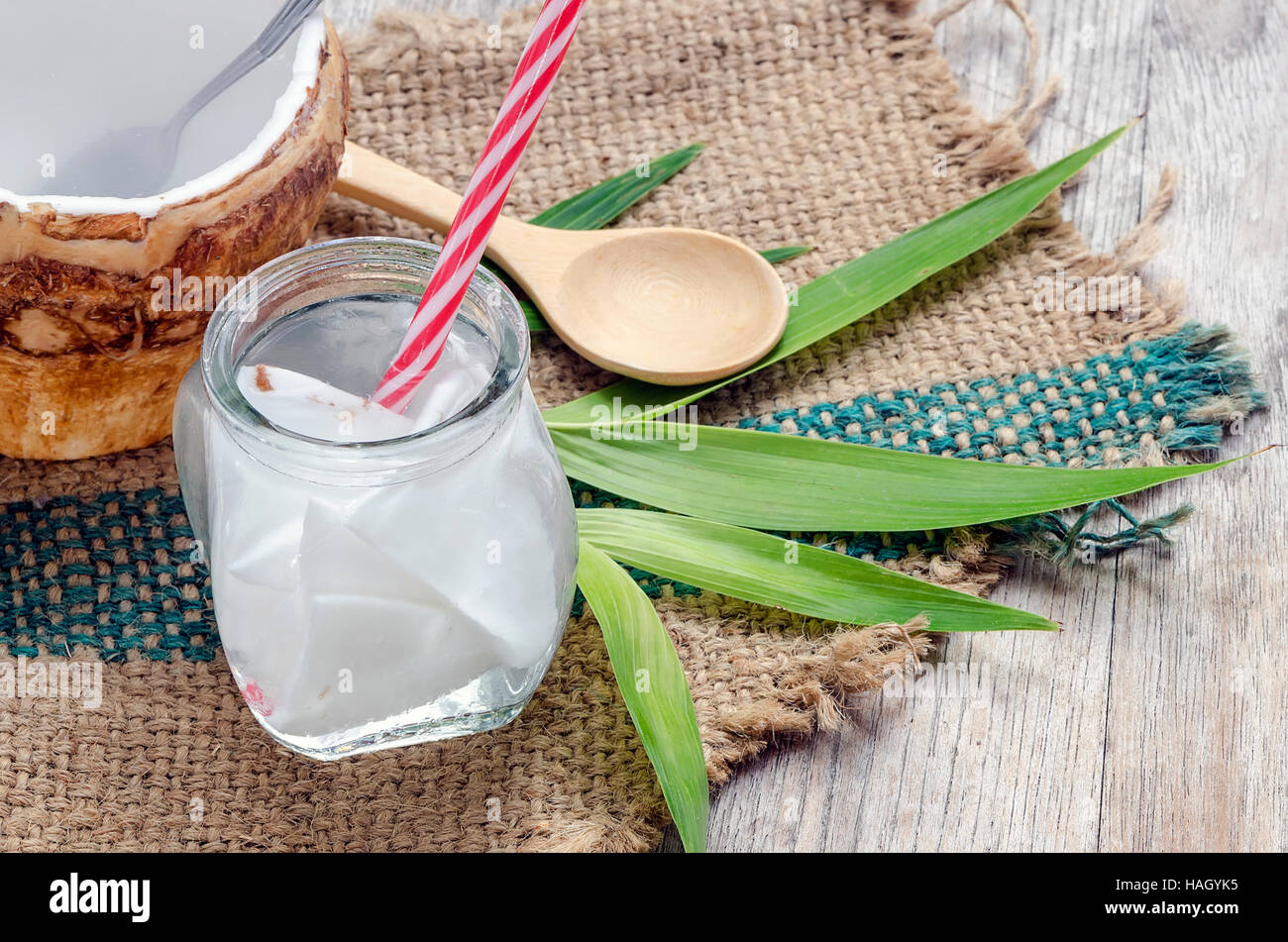 Glass of fresh coconut juice,drink coconut water naturally cool Stock ...