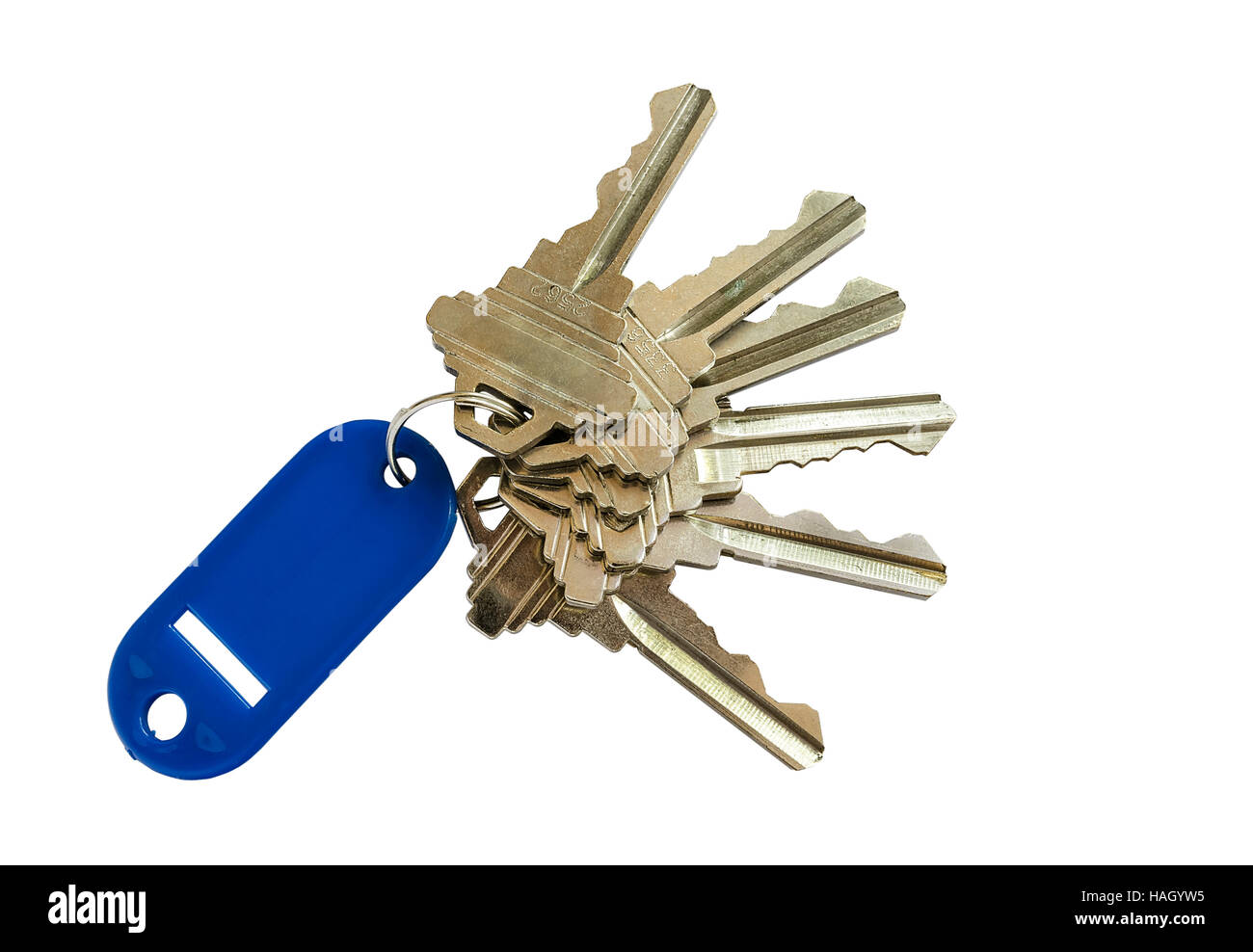 keys with blue key chain isolated on white background Stock Photo - Alamy
