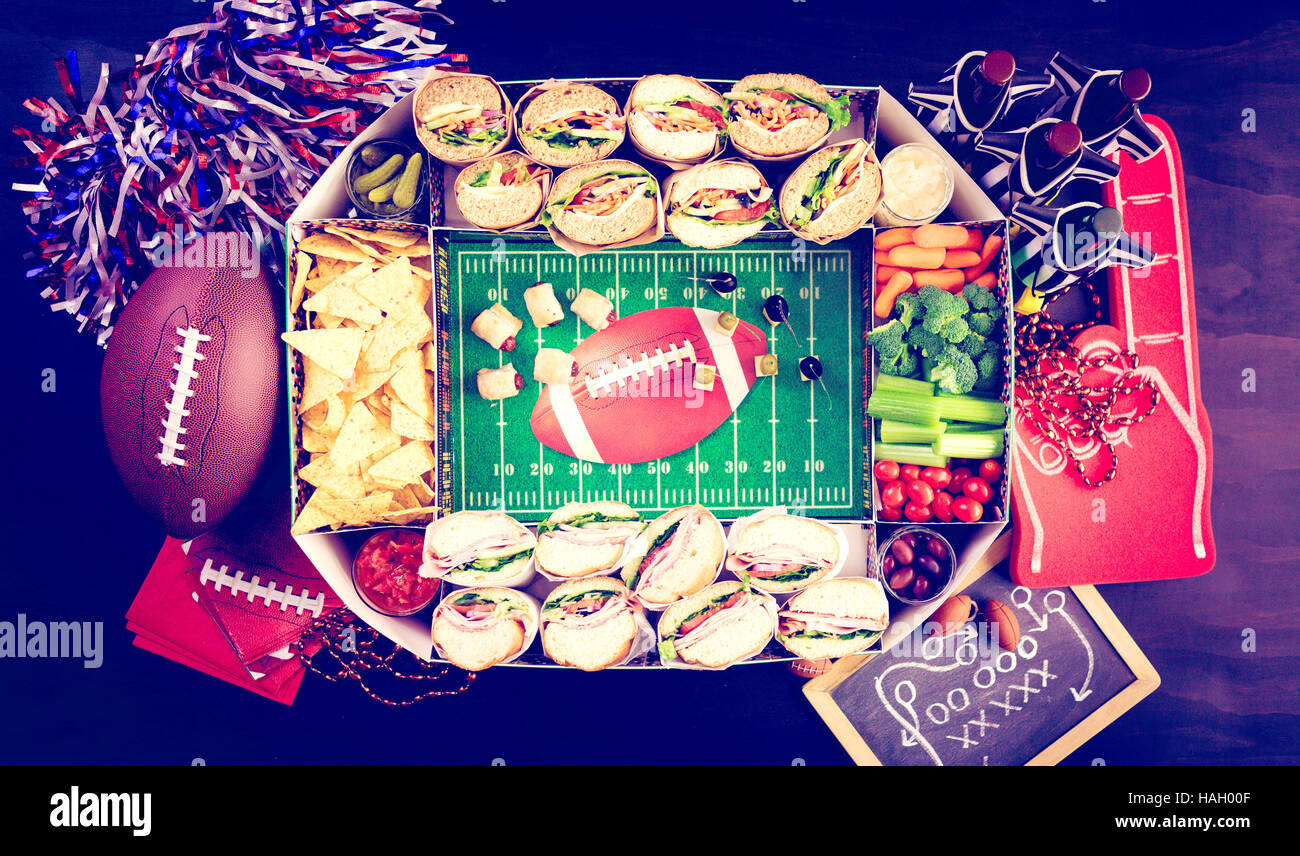 Football Snack Stadium filled with sub sandwiches, veggies and chips ...