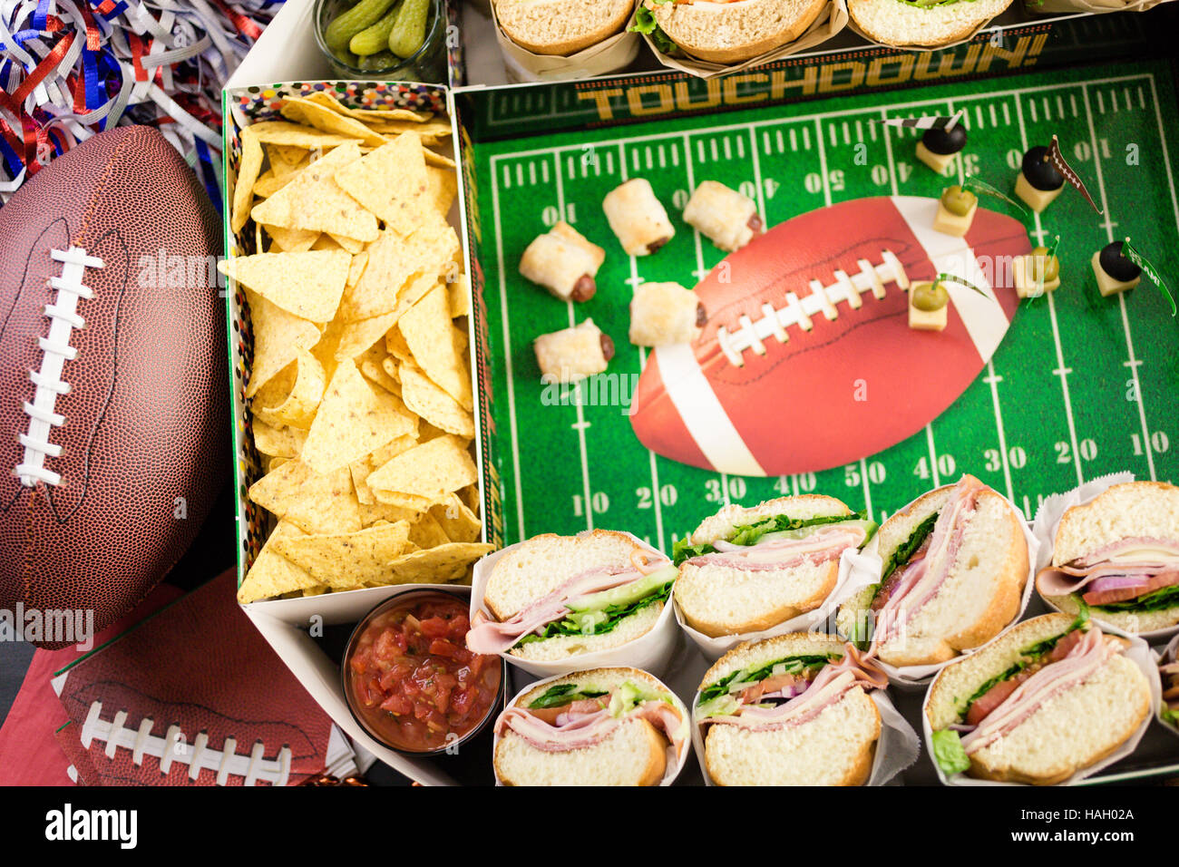 Football Snack Stadium filled with sub sandwiches, veggies and chips ...