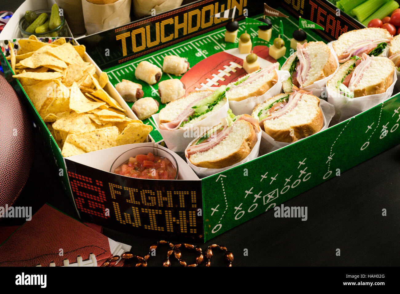 Football Snack Stadium filled with sub sandwiches, veggies and chips ...