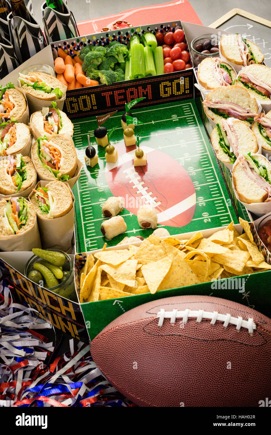 Football Snack Stadium filled with sub sandwiches, veggies and chips ...