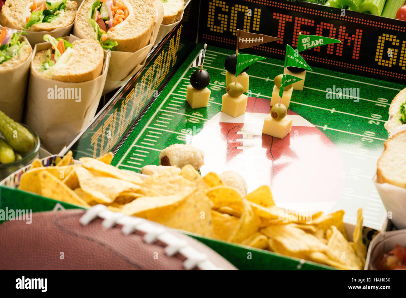 Football Snack Stadium filled with sub sandwiches, veggies and chips ...