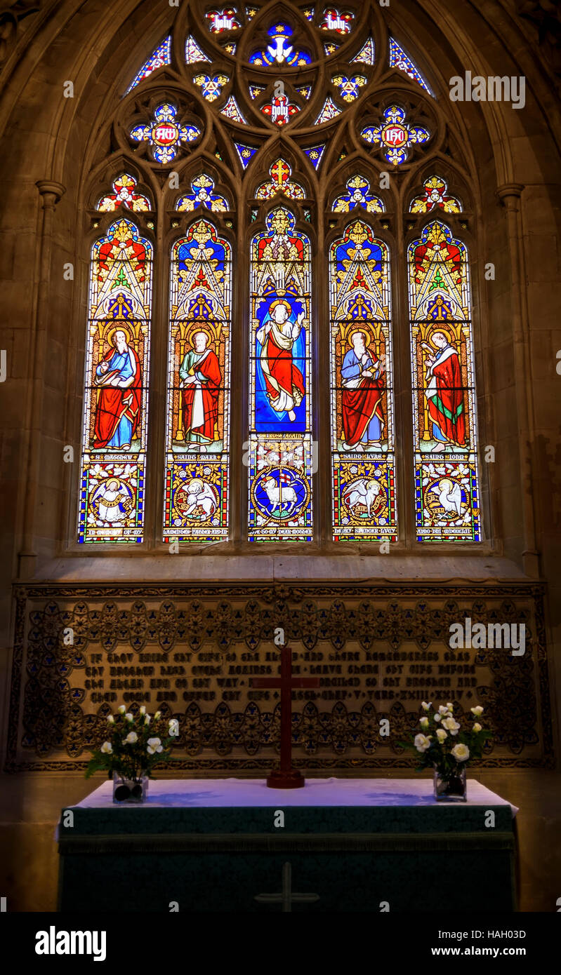 Beautiful Stained Glass Window above an altar Stock Photo - Alamy