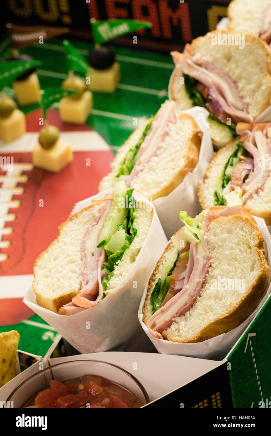 Football Snack Stadium filled with sub sandwiches, veggies and chips ...