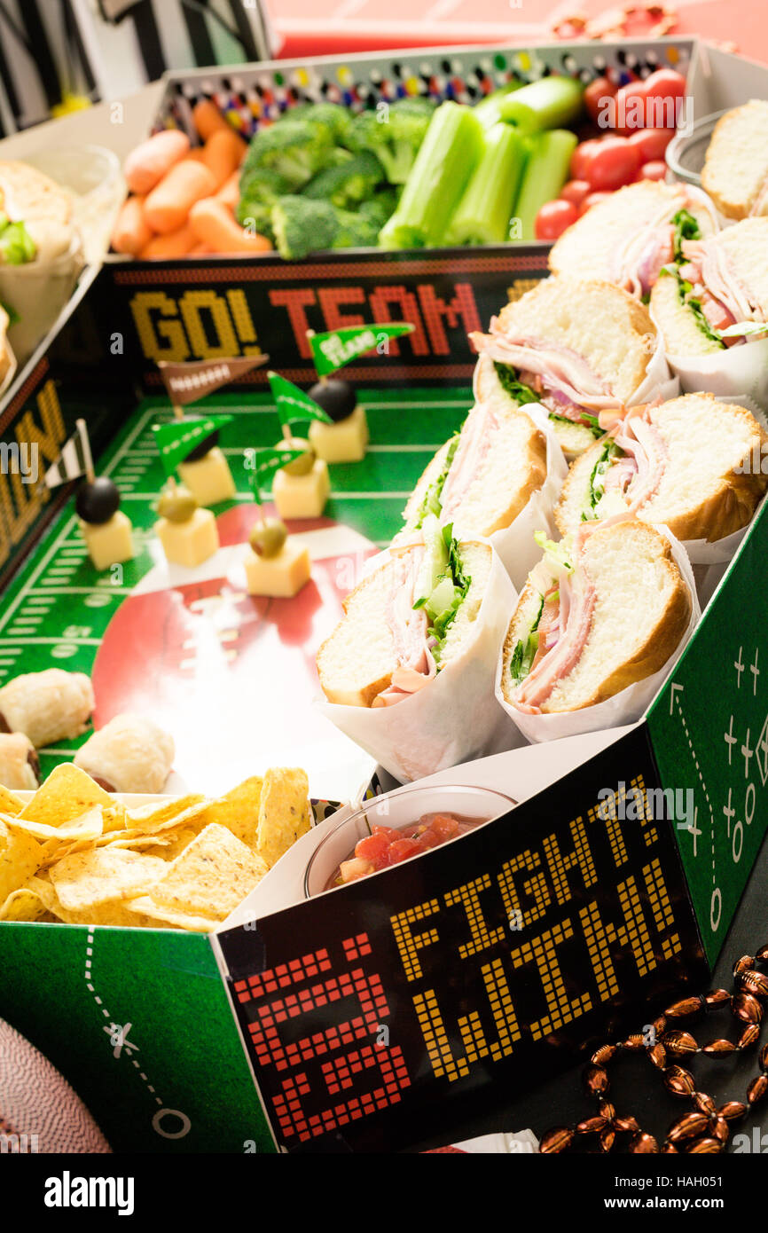 Football Snack Stadium filled with sub sandwiches, veggies and chips ...