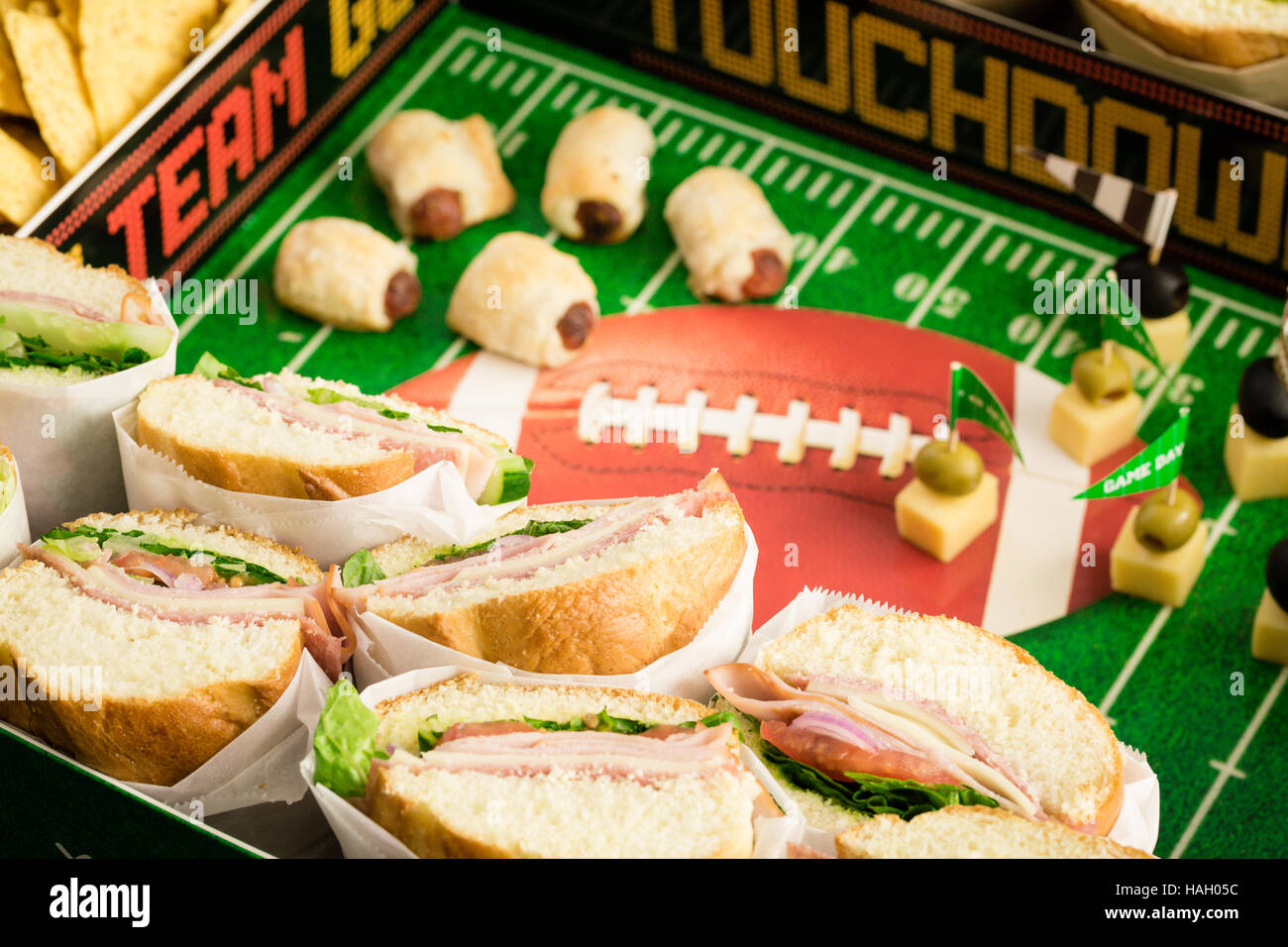 Football Snack Stadium filled with sub sandwiches, veggies and chips ...