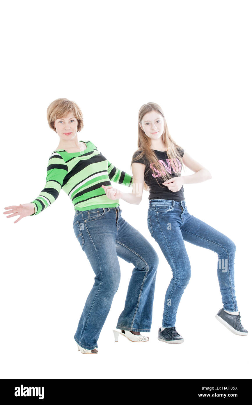 portrait of the beautiful woman and young girl in the movement on a ...