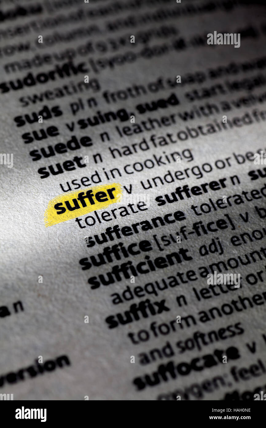 Highlighted Printed Word 'suffer' from a page of a dictionary Stock ...