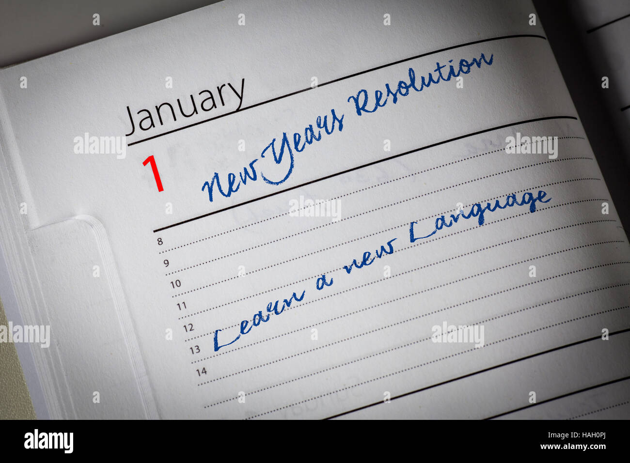 New Years Resolution in the diary Stock Photo - Alamy