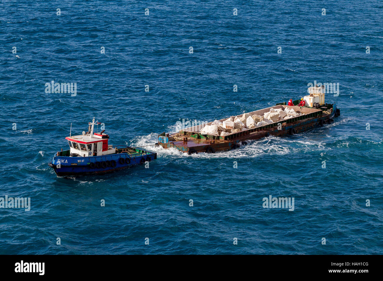 Barge full of rocks for construction of harbour , Split, Croatia Stock ...