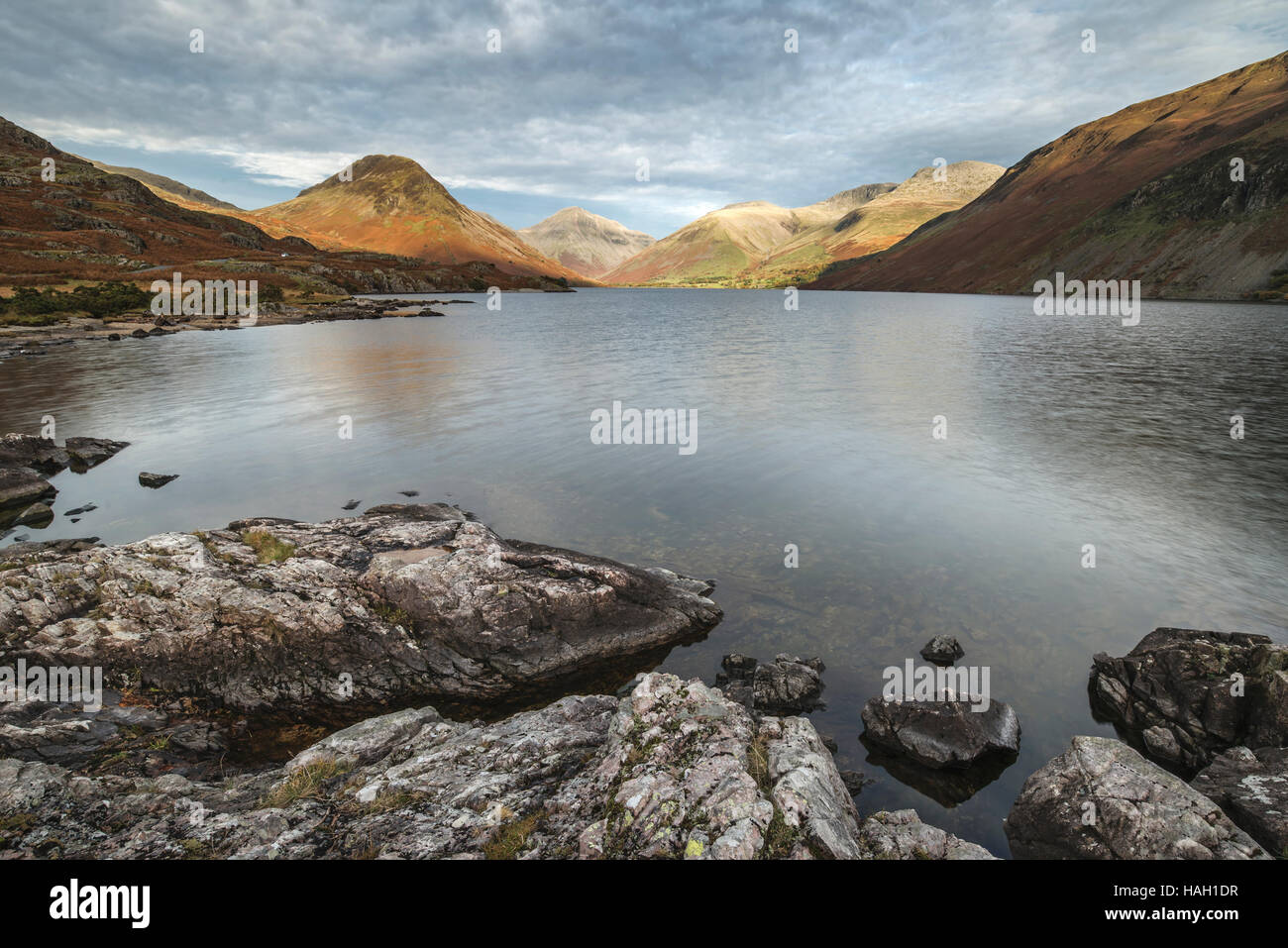 Stunning sunset landscape image of Wast Water and mountains in Lake ...