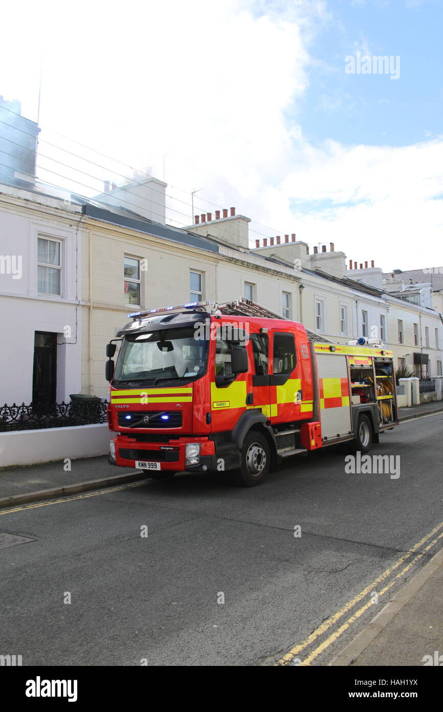 Isle of Man Fire Brigade attend chimney fire Stock Photo - Alamy