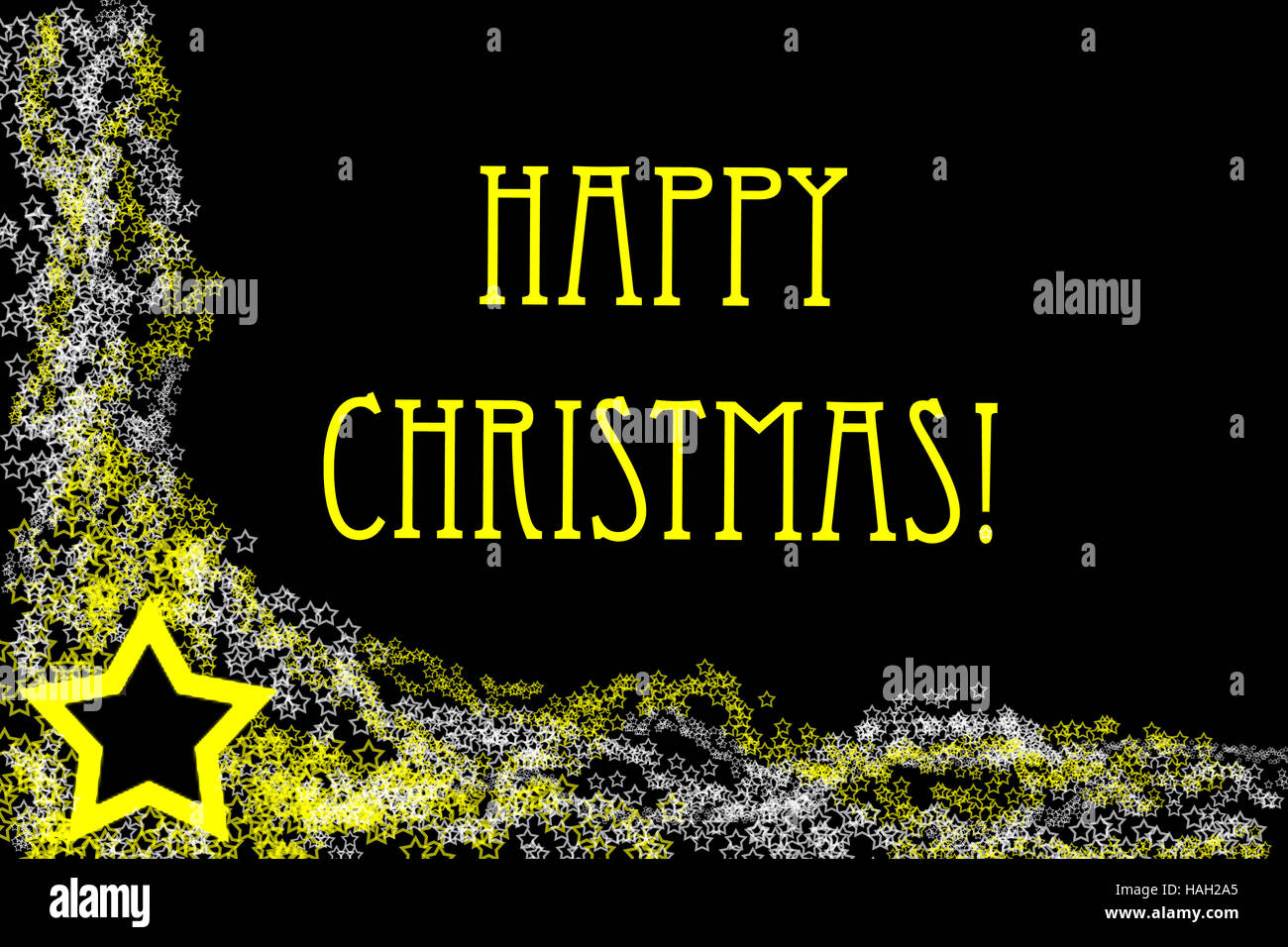 Stylish, simple, black and yellow or gold, Happy Christmas illustration ...
