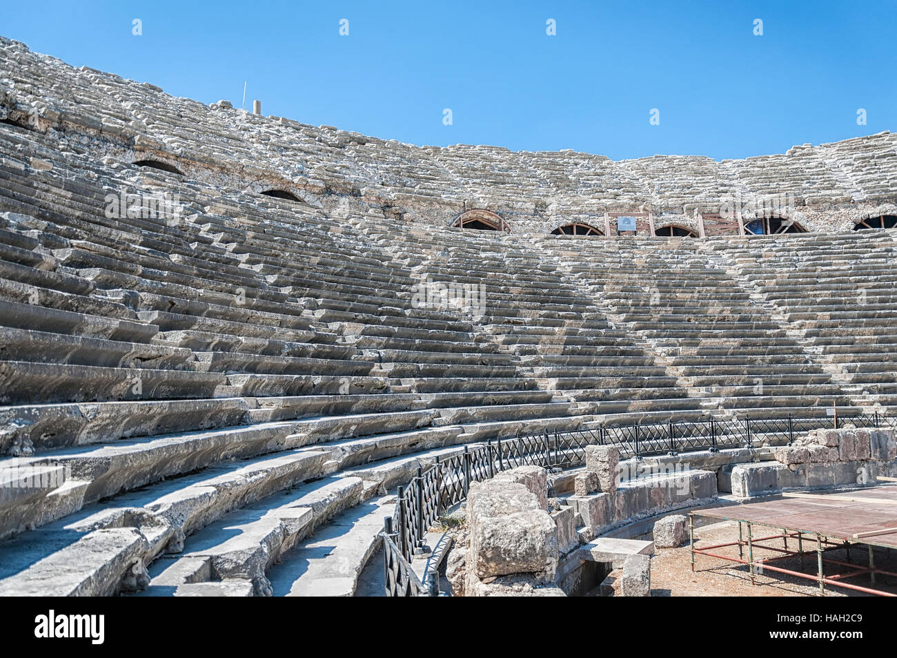 The ancient Roman amphitheatre situated in the turkish town of Side ...