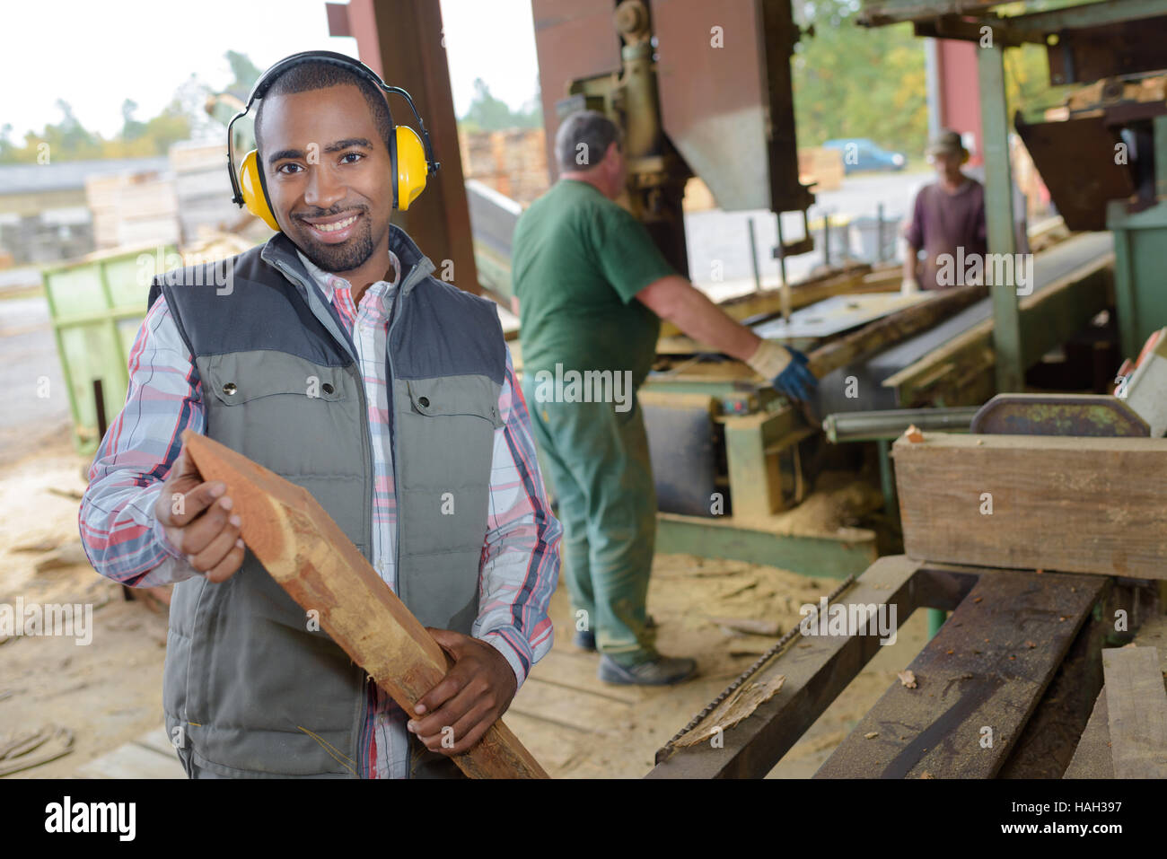 Man at work in sawmill Stock Photo - Alamy