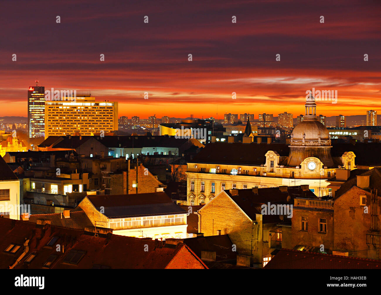 Zagreb city sunset skyline Stock Photo - Alamy