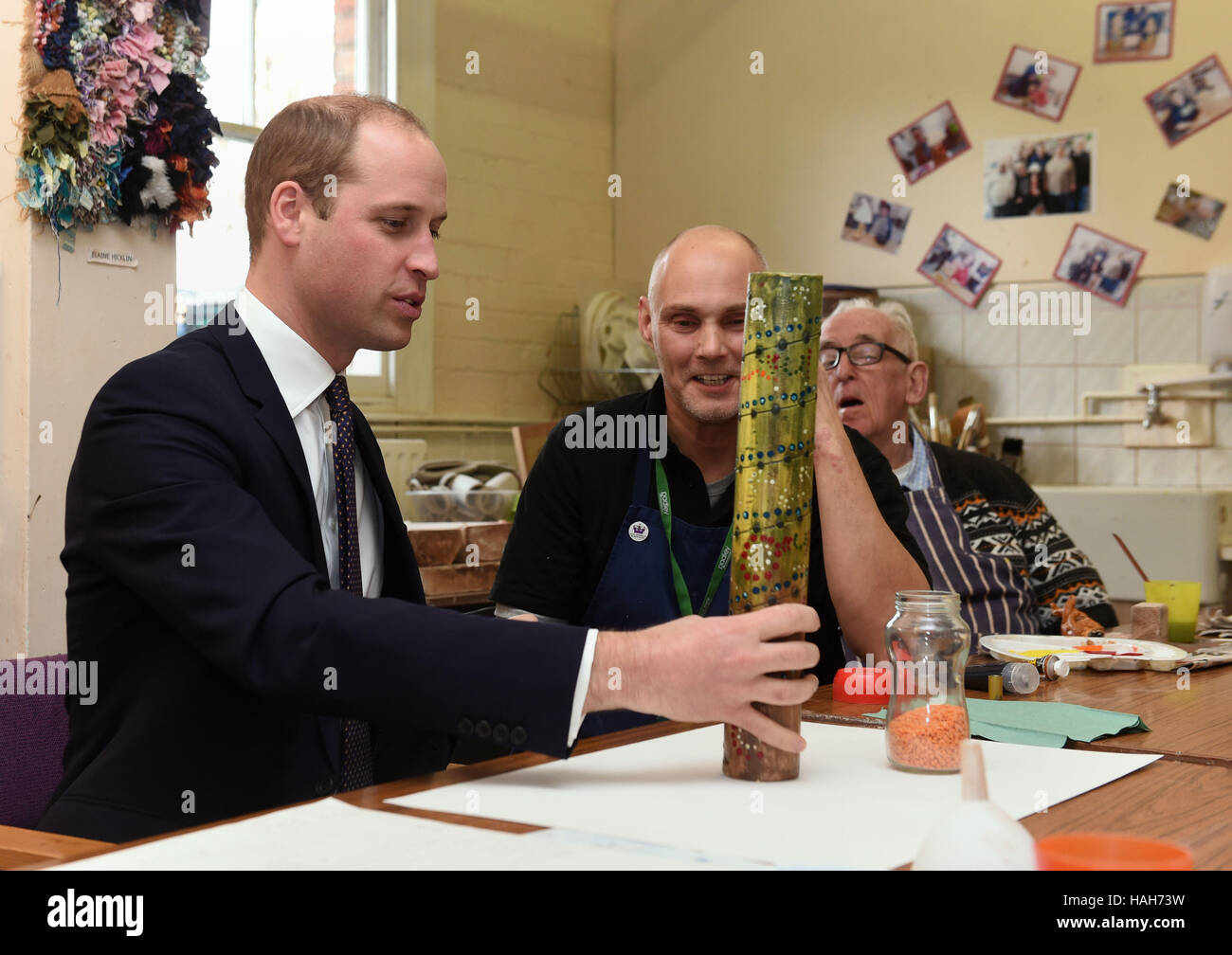 The Duke of Cambridge makes a rainmaker instrument during a visit to ...