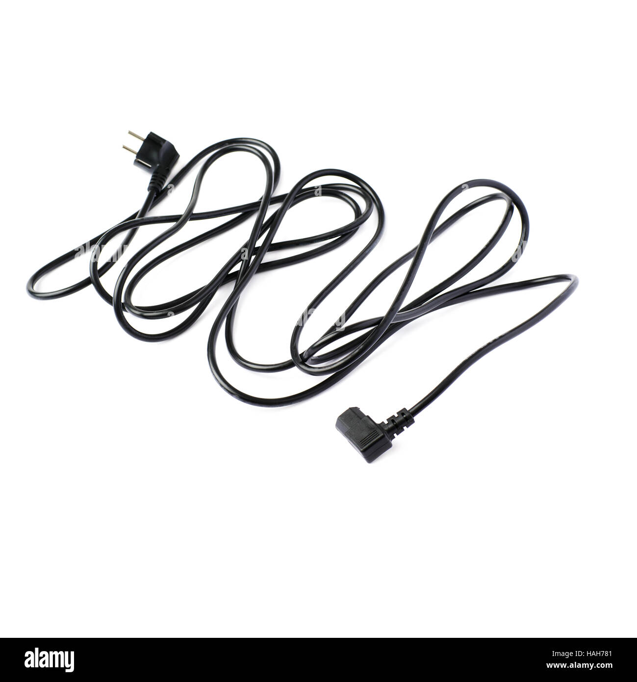 Black electric computer cable isolated over white background Stock ...