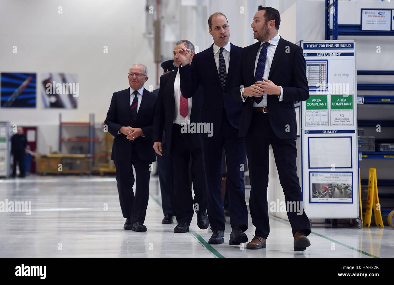 The Duke of Cambridge (left) is shown the Rolls Royce XWB engine ...