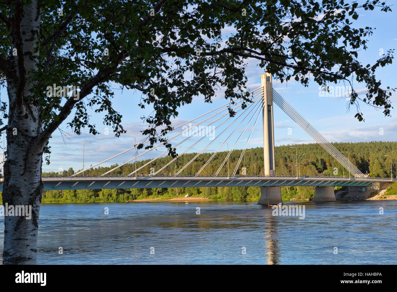 Bridge in Rovaniemi, day, summer, blue sky and clouds. Through the ...