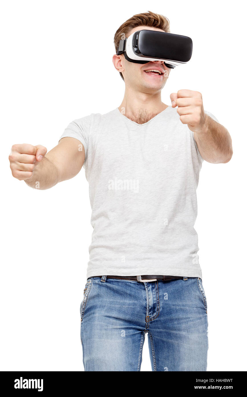 Man with virtual reality goggles Stock Photo - Alamy