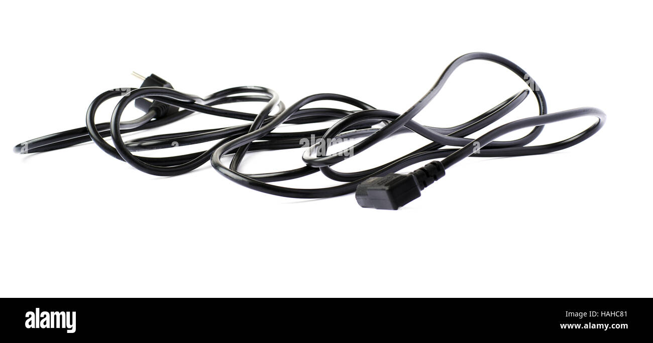 Black electric computer cable isolated over white background Stock ...