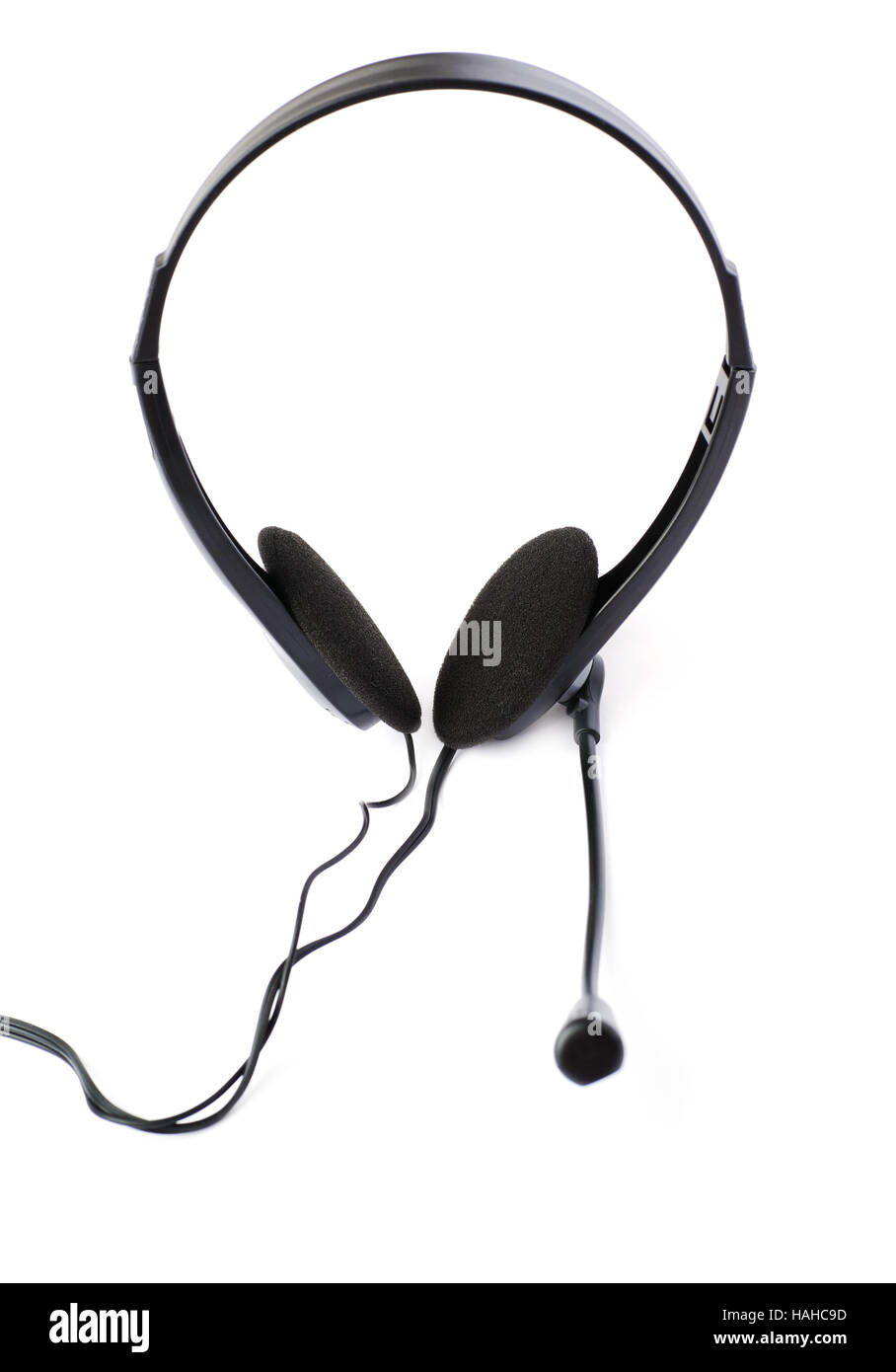Black computer headset with a microphone isolated over white background ...