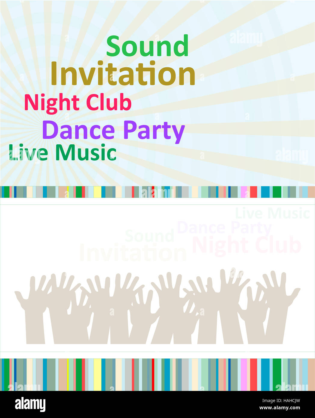 Vertical blue music party background with graphic elements and text ...