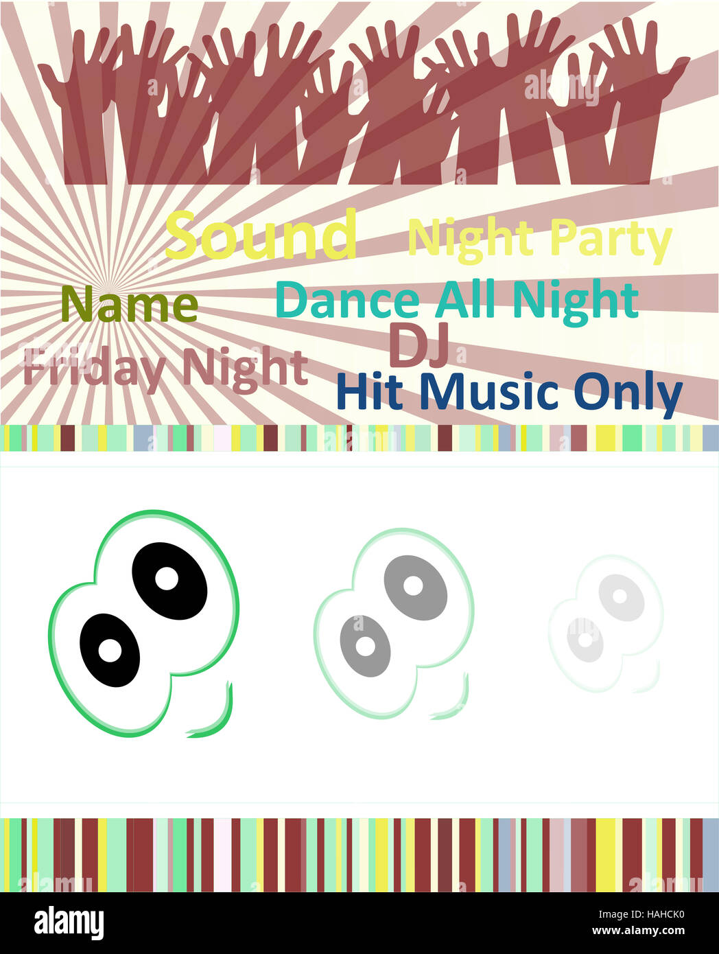 Vertical music party background with colorful graphic elements and text ...