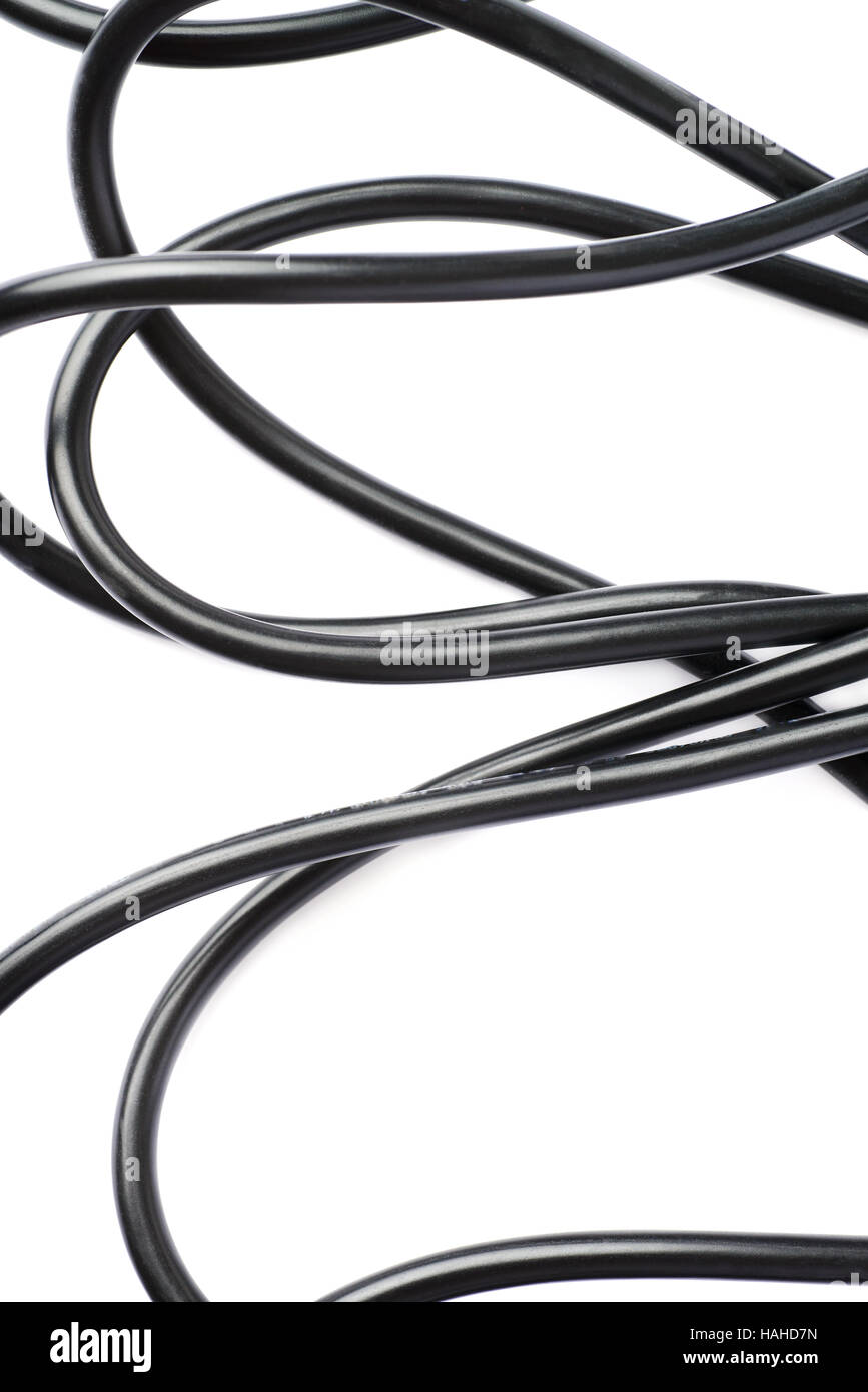 Black electric computer cable isolated over white background Stock ...