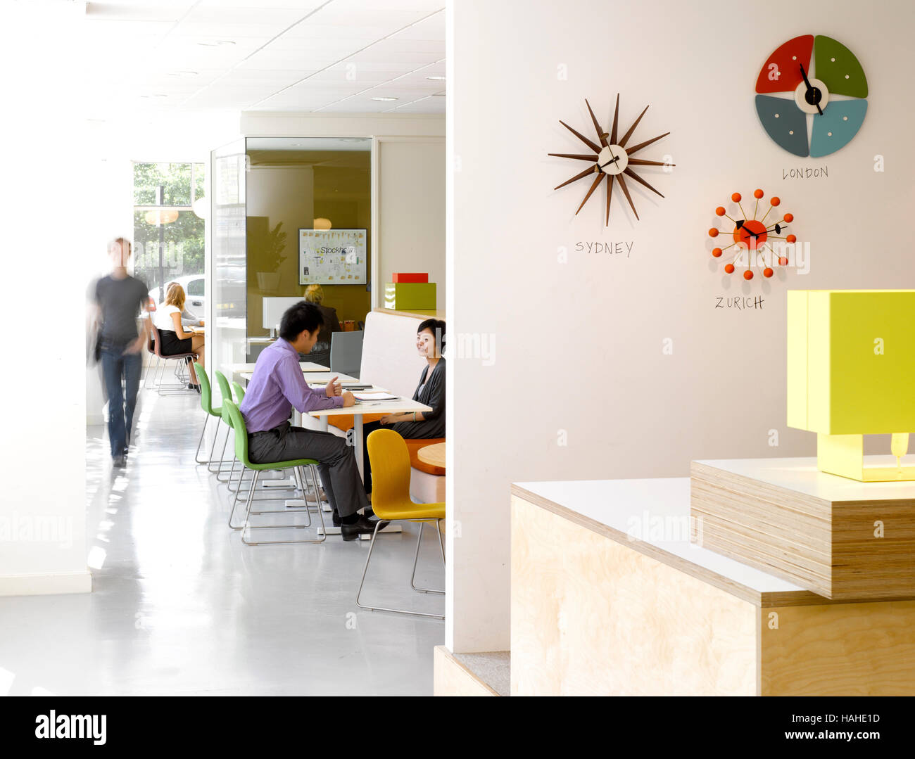 Funky office interior with figures in background. Architectural Stock ...