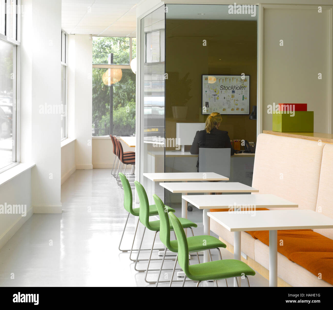 Funky office interior with figures in background. Architectural Stock ...