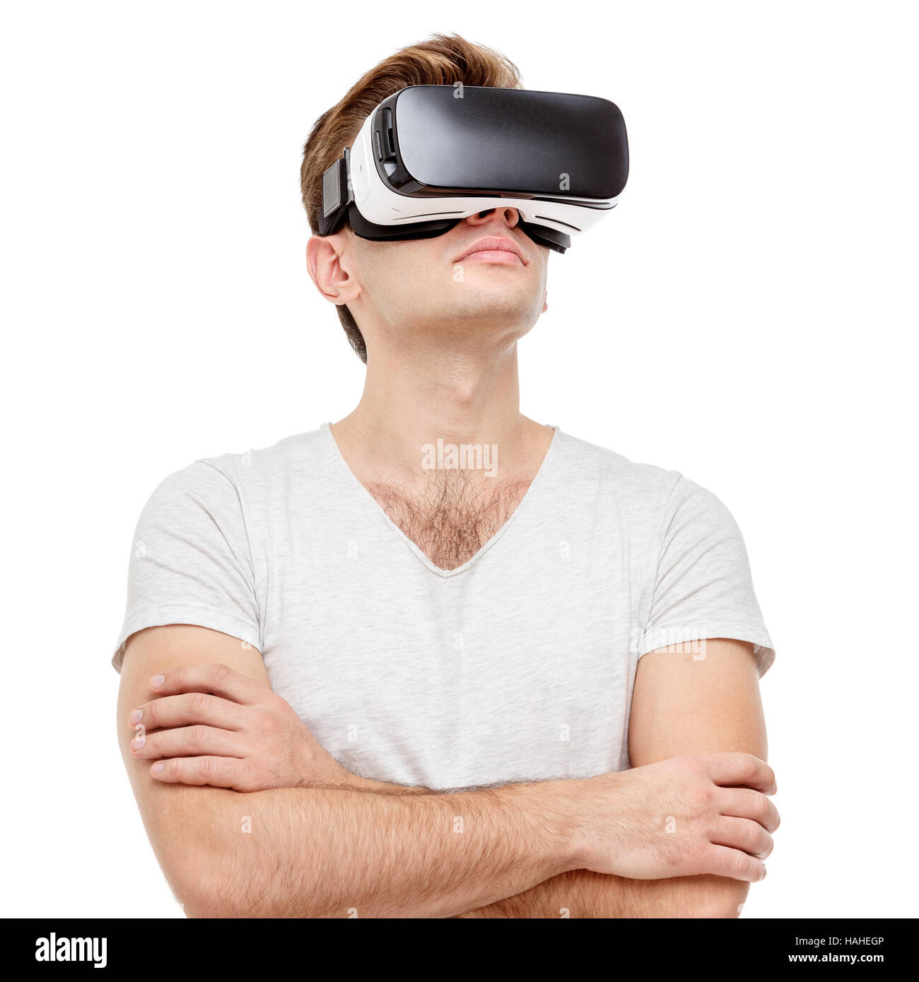 Man with virtual reality goggles Stock Photo - Alamy