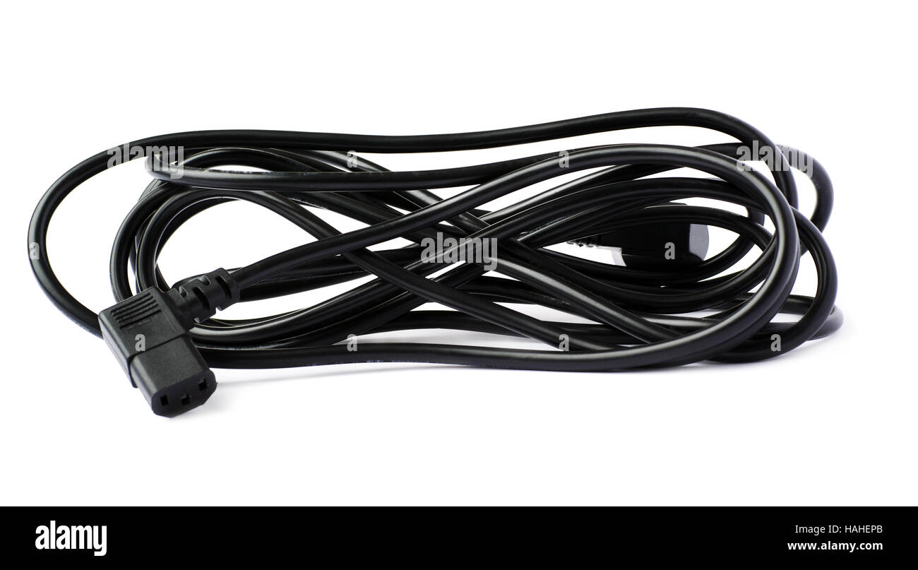 Black electric computer cable isolated over white background Stock ...