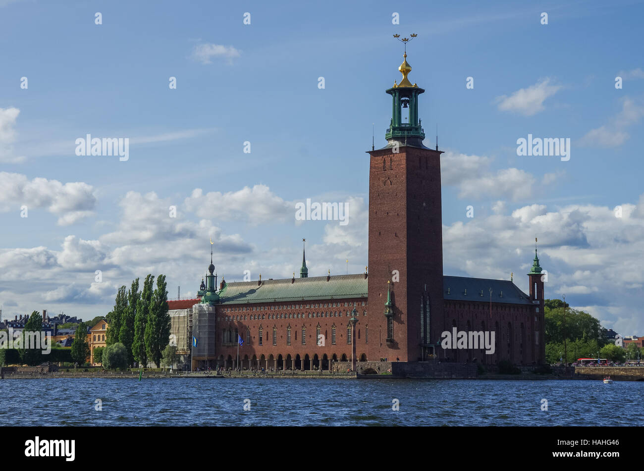 Scenic summer view of the City Hall castle in the Old Town (Gamla Stan ...